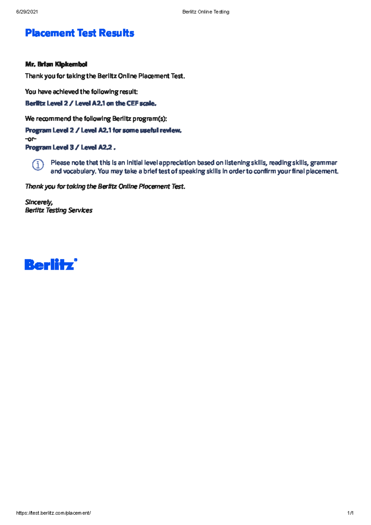 practical notes for level one students - 6/29/2021 Berlitz Online ...