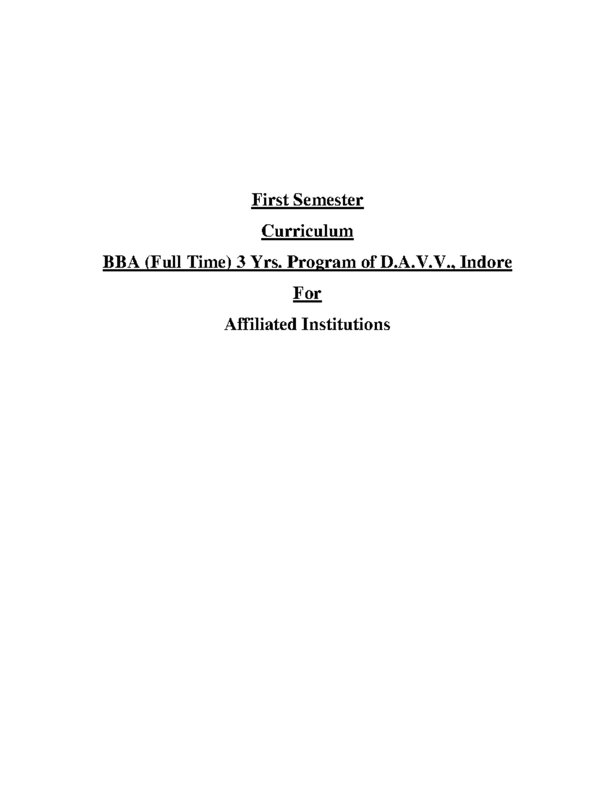 BBA First Semester - Important - First Semester Curriculum BBA (Full ...