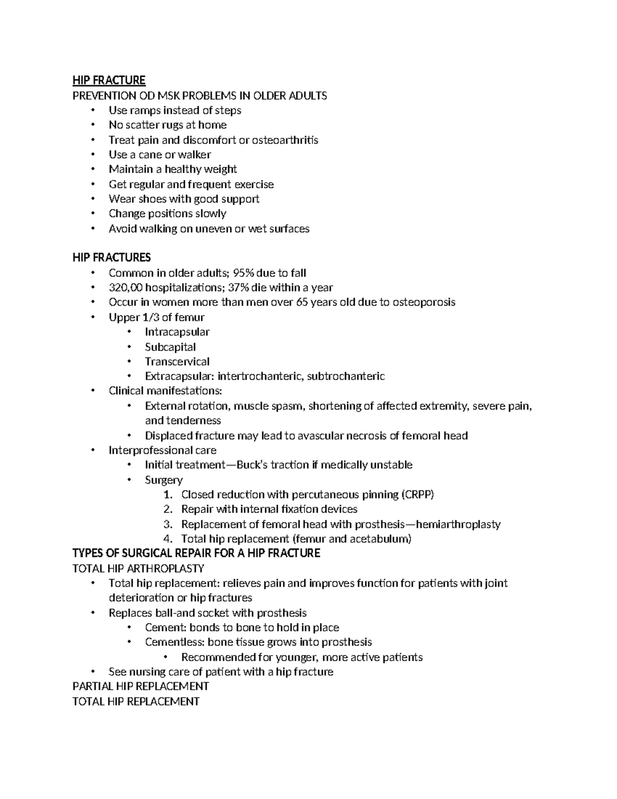 HIP Fracture - lewis book notes - HIP FRACTURE PREVENTION OD MSK ...
