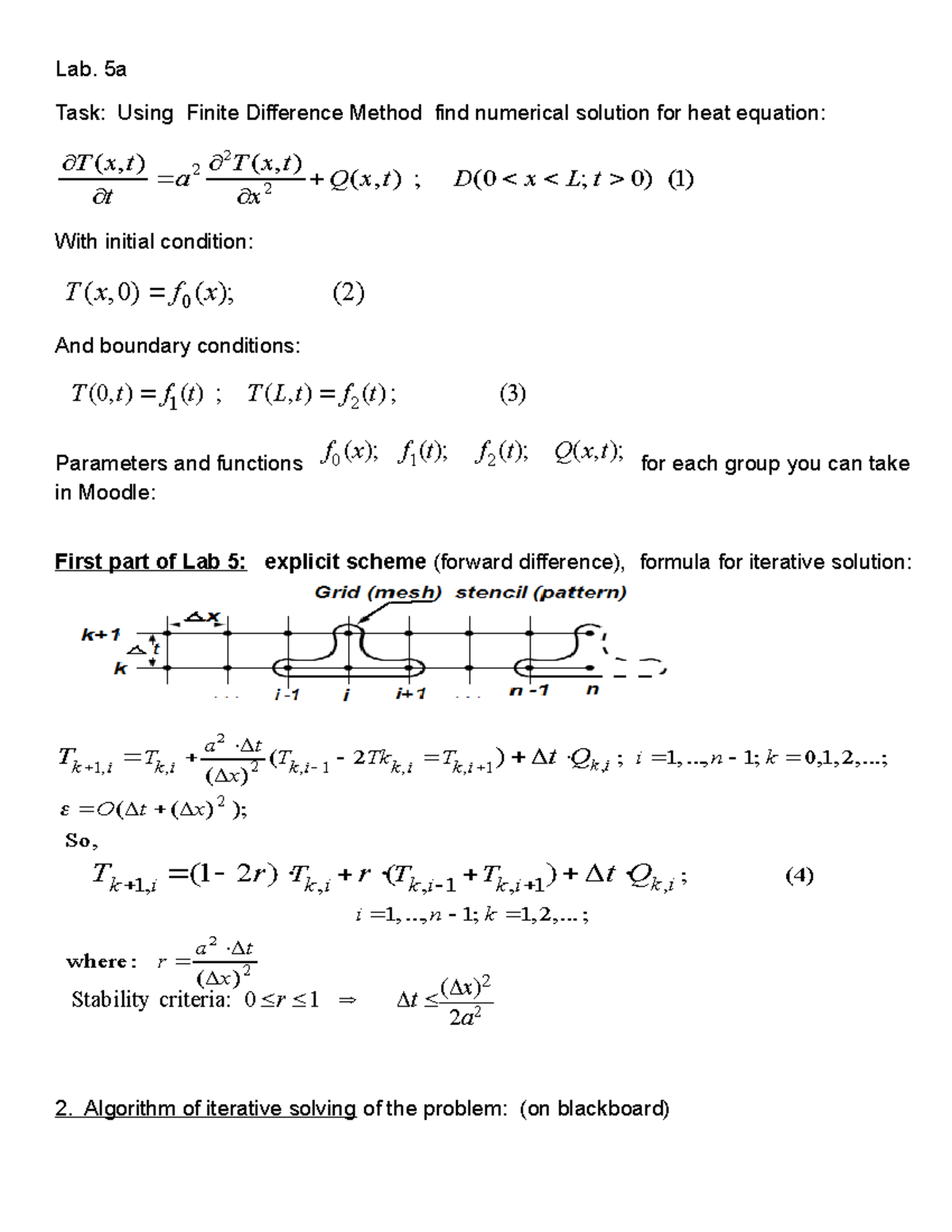 LAB 5 Heat eq - notes - Lab. 5a Task: Using Finite Difference Method ...
