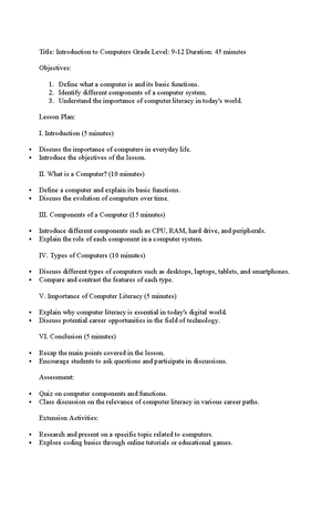 Lesson Plan about Exploring Robotics - Title: Exploring Robotics Grade ...