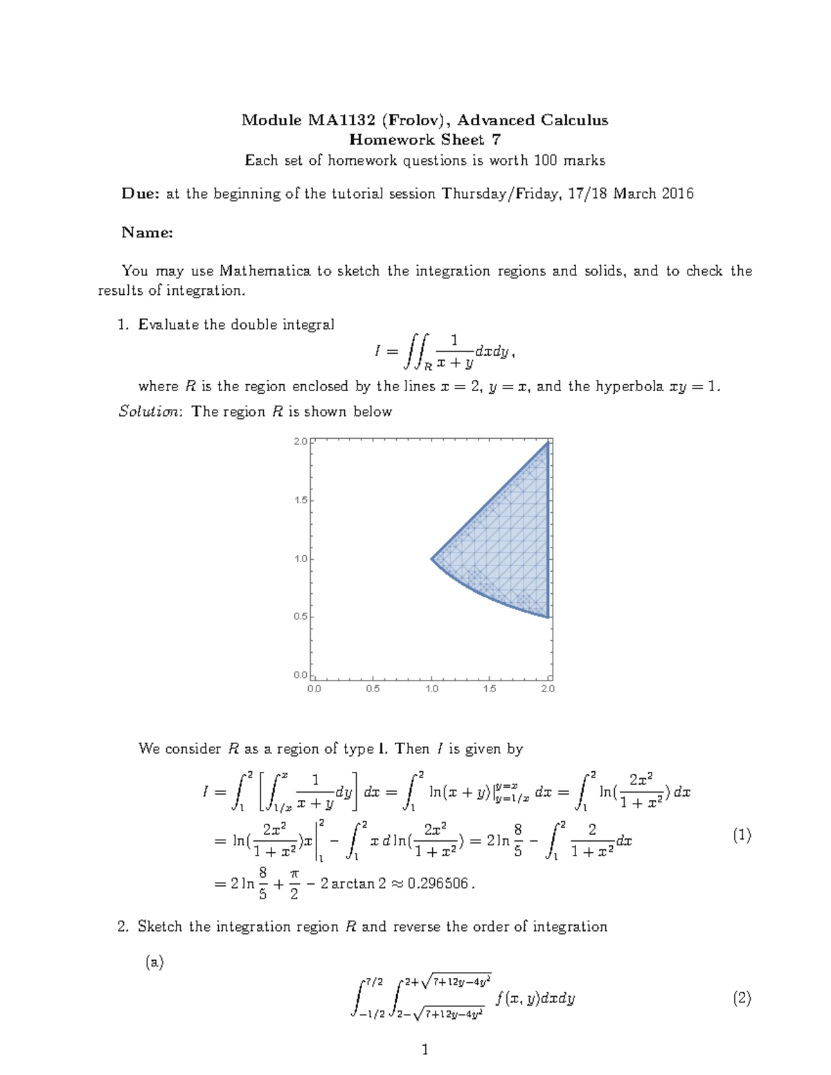 MA1132 2015-2016 Problem Set 1 - Module MA1132 (Frolov), Advanced ...