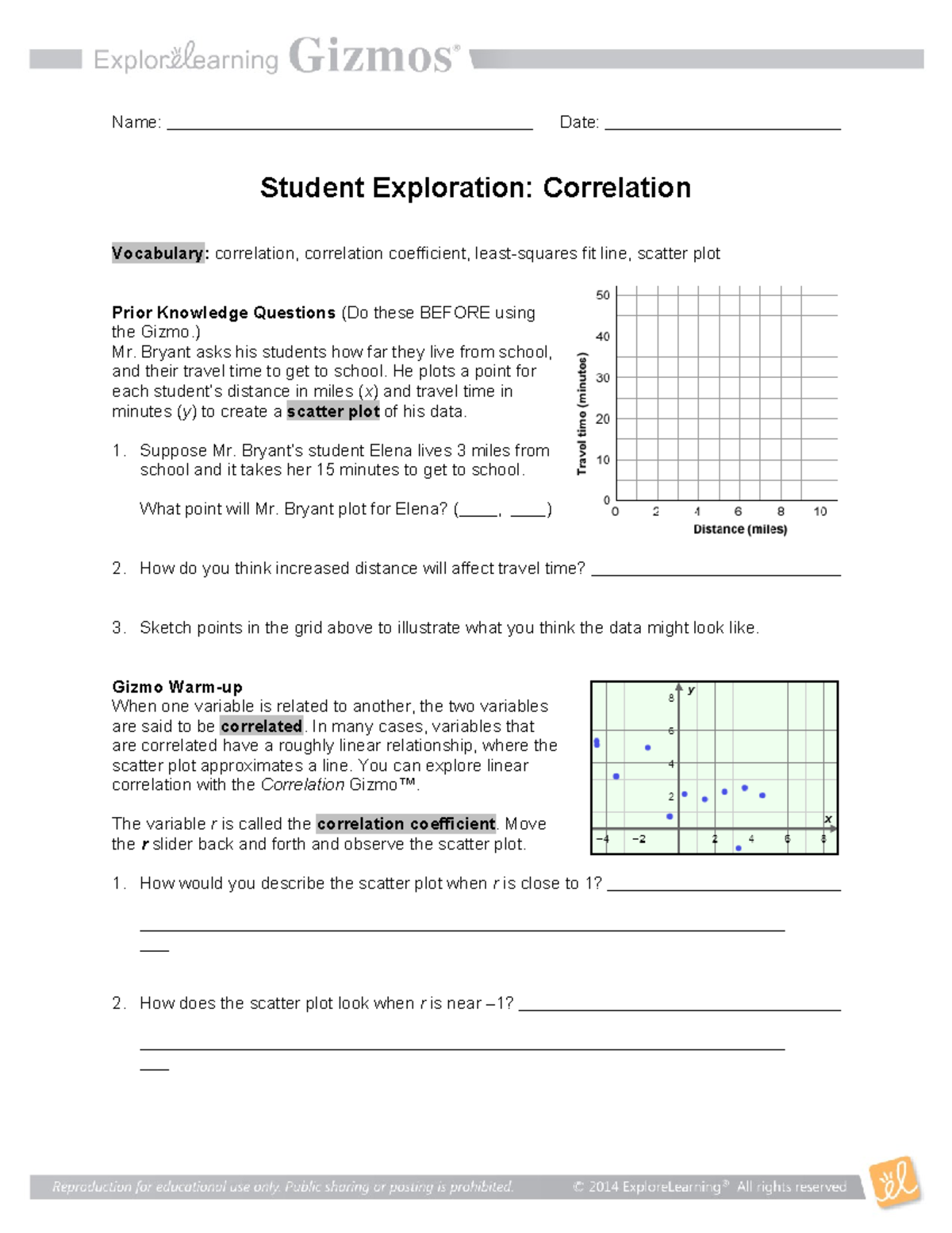 unit 1 correlation lab for data management course grade 12 - Name: Date ...
