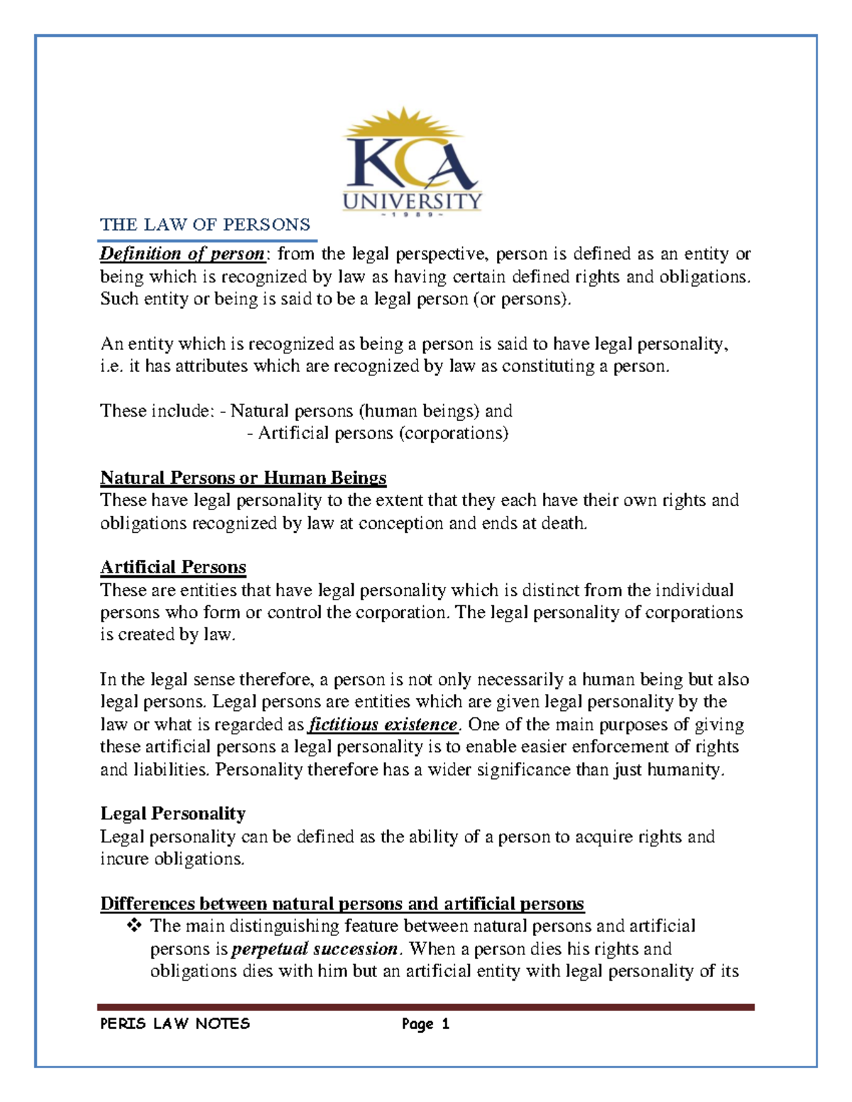 THE LAW OF Persons Final 2022-1 - THE LAW OF PERSONS Definition of ...