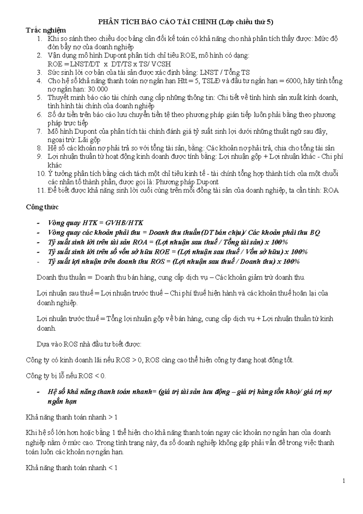 Ptbctc-Kiemtracanhan-C5-161123 - PHÂN TÍCH BÁO CÁO TÀI CHÍNH (Lớp chiều thứ 5) Trắc nghiệm 1 ...