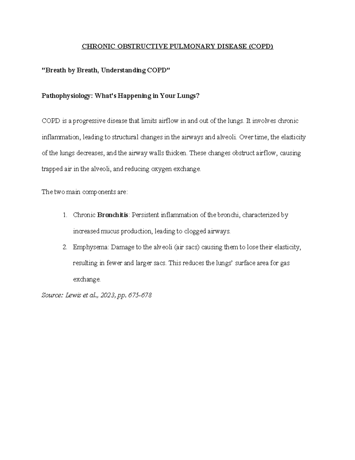 Information for COPD Poster - CHRONIC OBSTRUCTIVE PULMONARY DISEASE ...