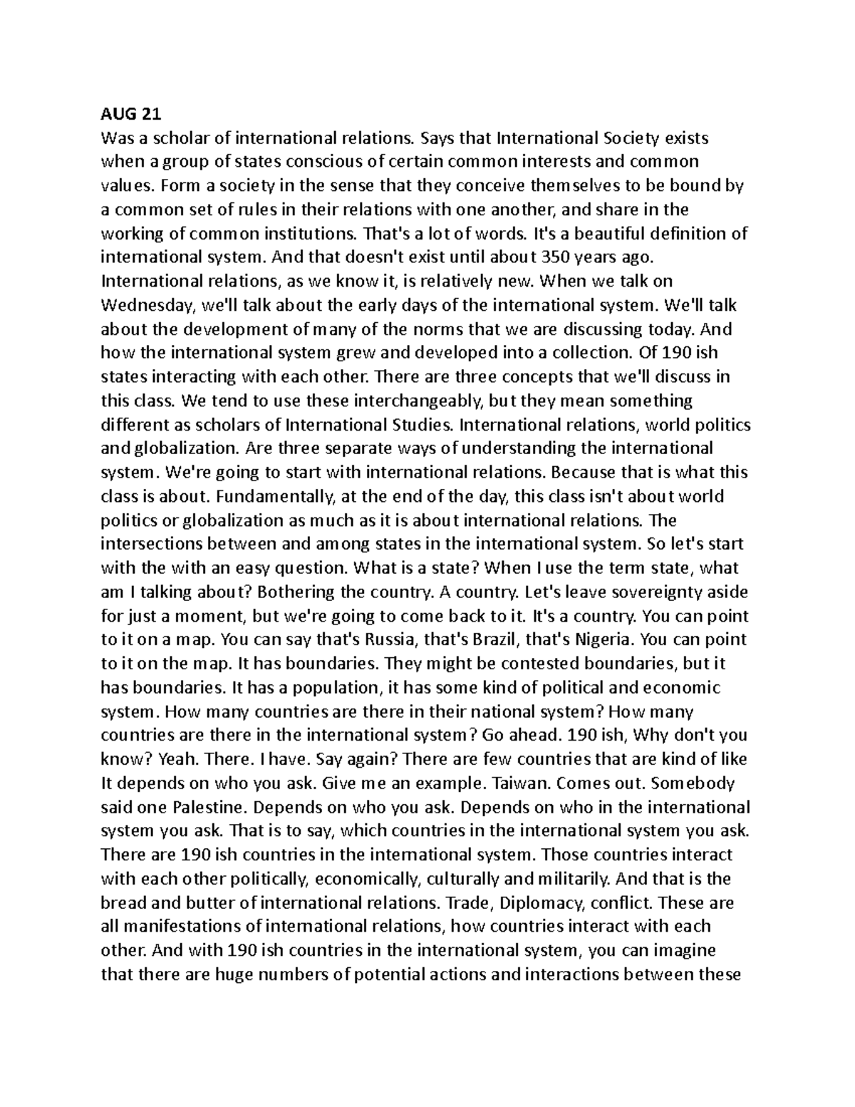 PSCI:IS:GEOG 2054 1 - Dr. Courtney Thomas - dictation of class - AUG 21 ...