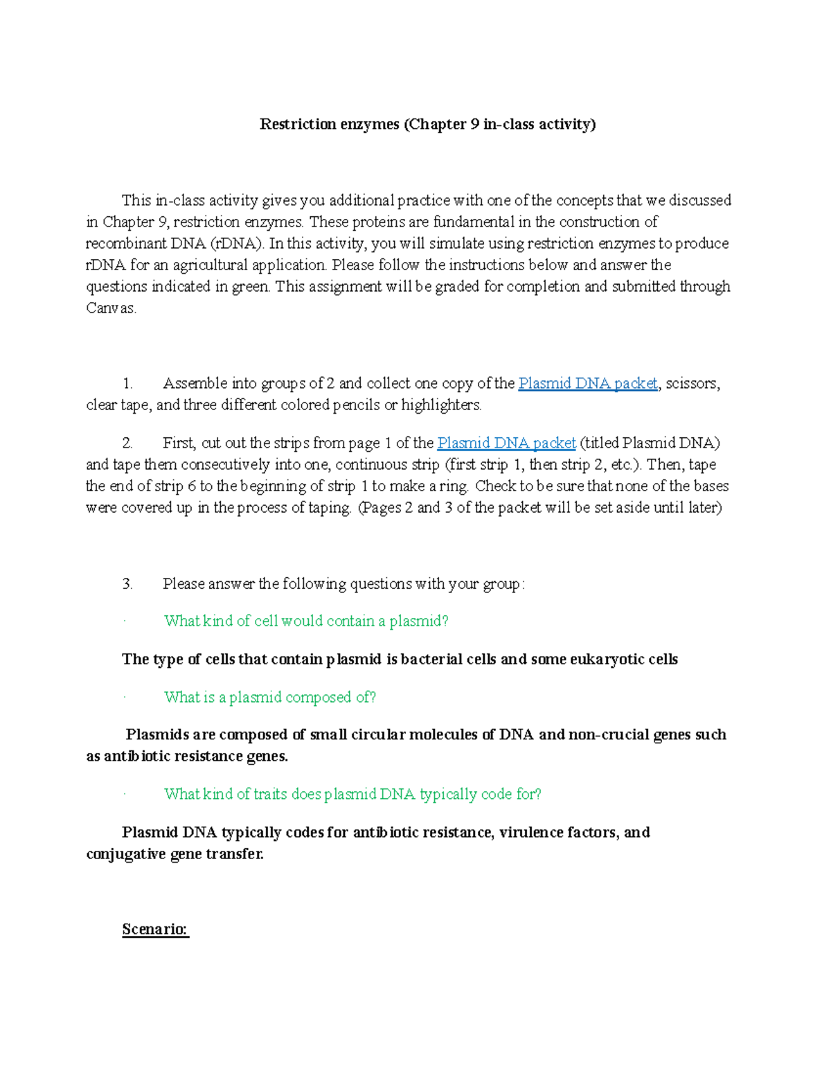 Restriction enzymes (Chapter 9 in-class activity) - Restriction enzymes ...