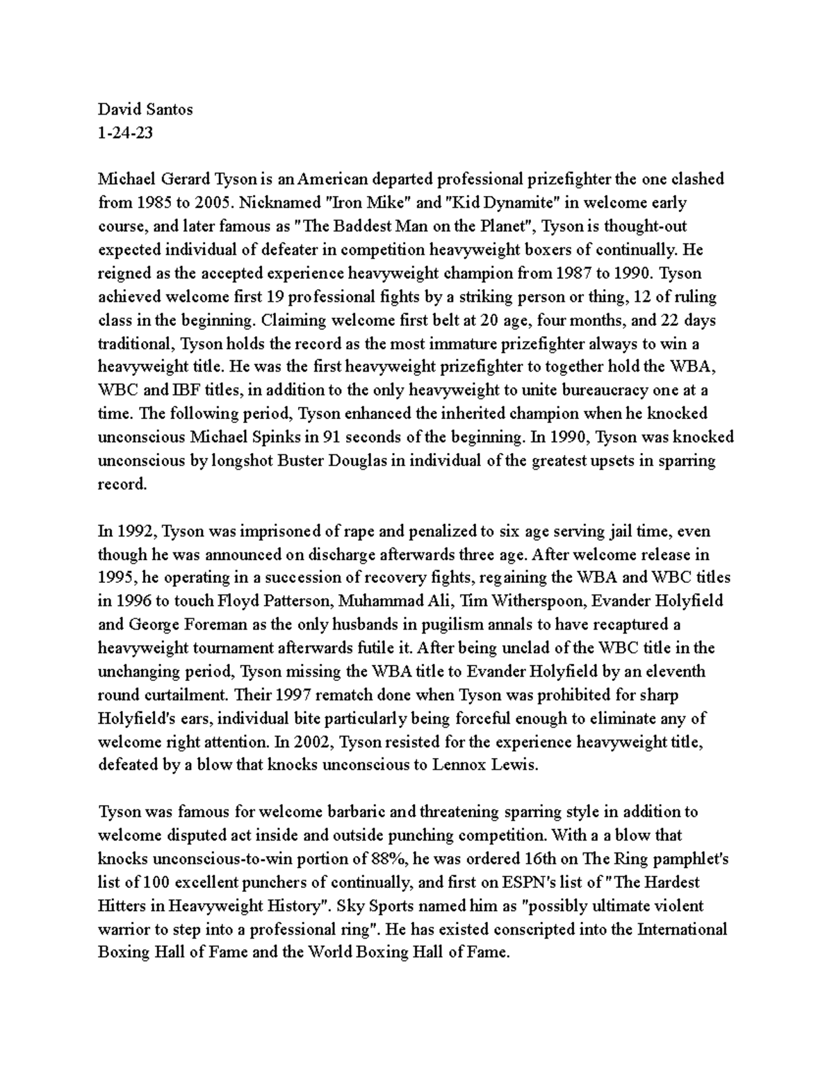 Extra credit Essay -David Santos - David Santos 1-24- Michael Gerard ...