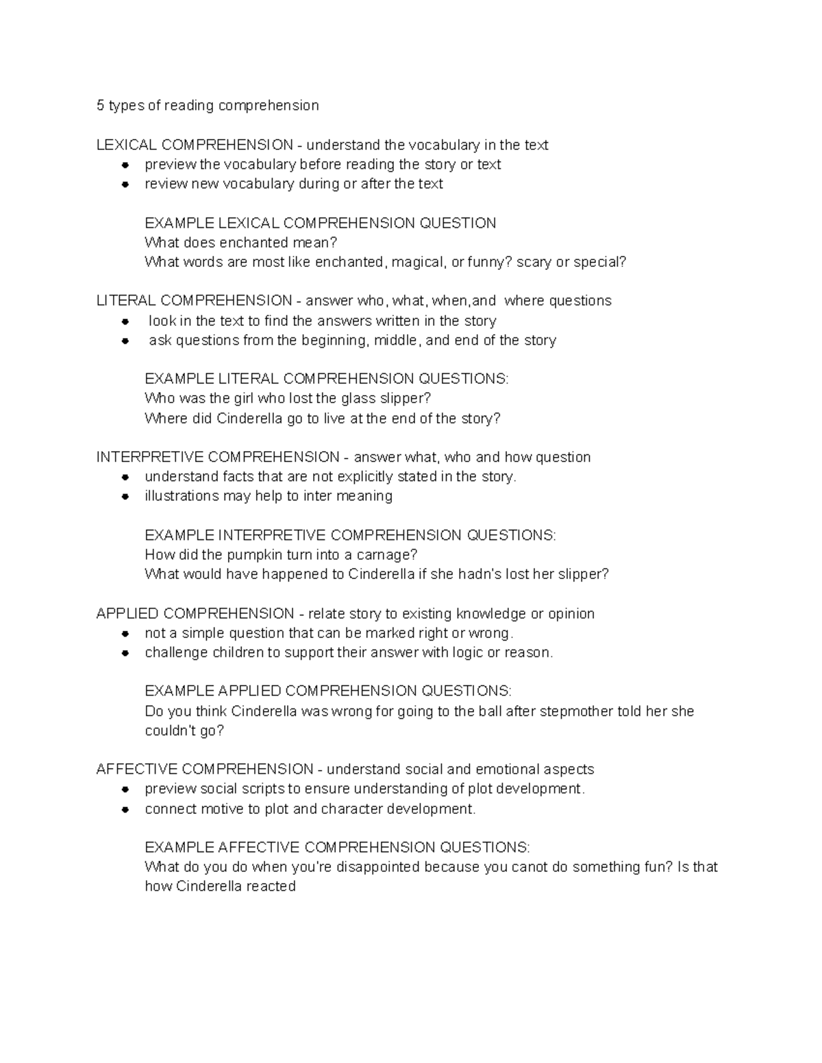 5 types of reading comprehension - 5 types of reading comprehension ...