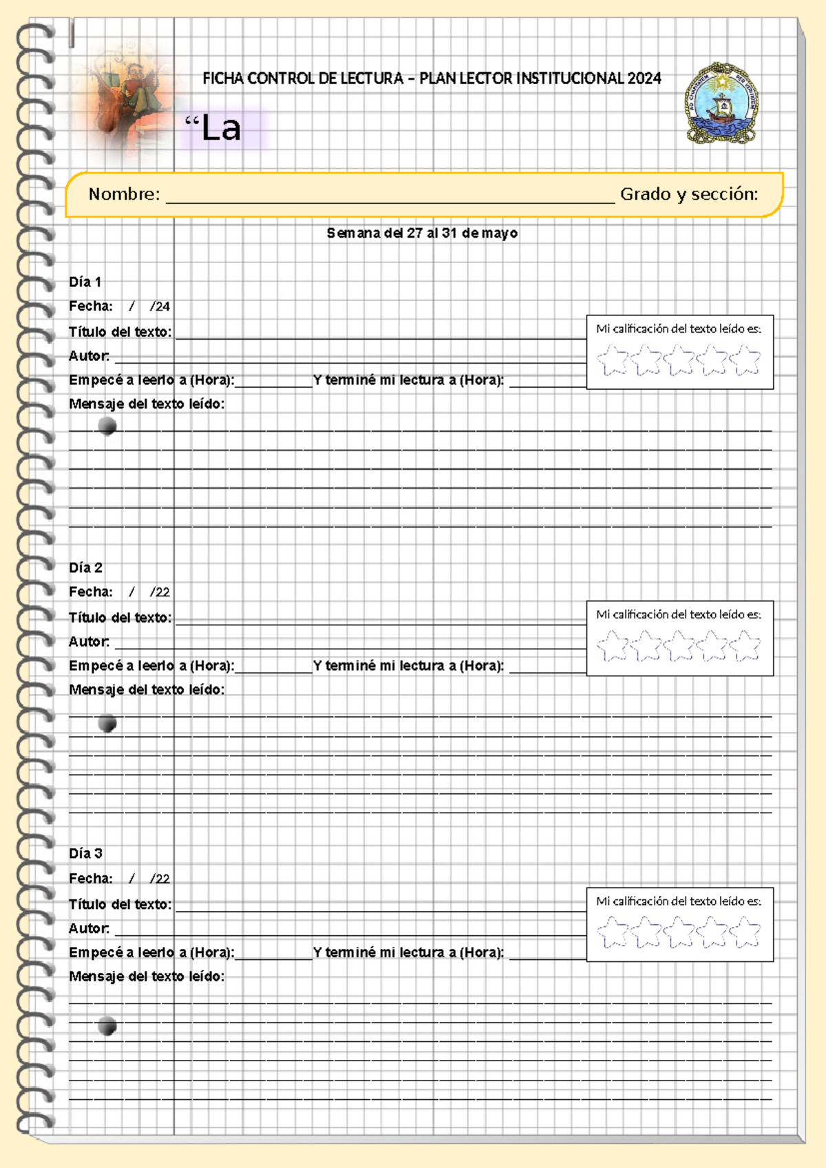 Ficha Control DE Lectura - FICHA CONTROL DE LECTURA – PLAN LECTOR ...