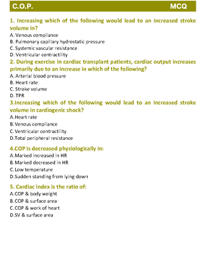 MCQ cvs - mcq on cvs with answers - Physiology - Studocu