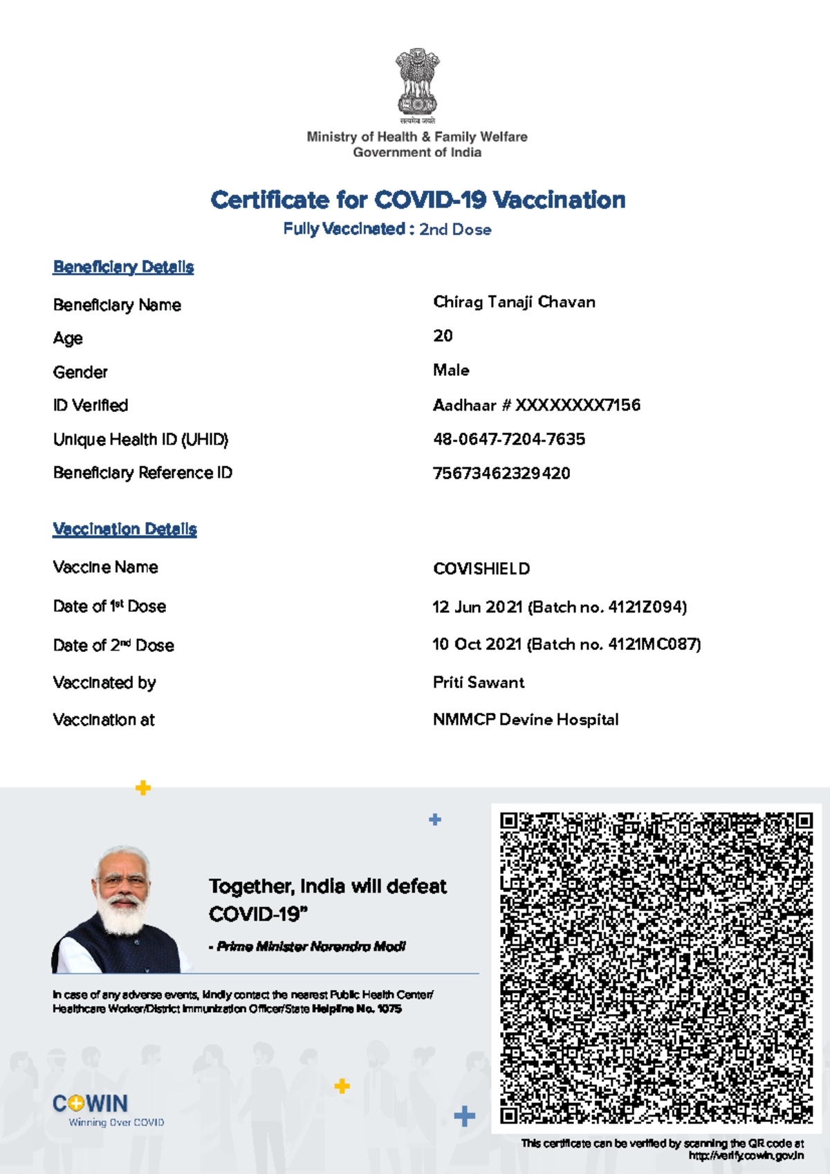 2nd Vaccine Cert - 123 - This certificate can be verified by scanning ...