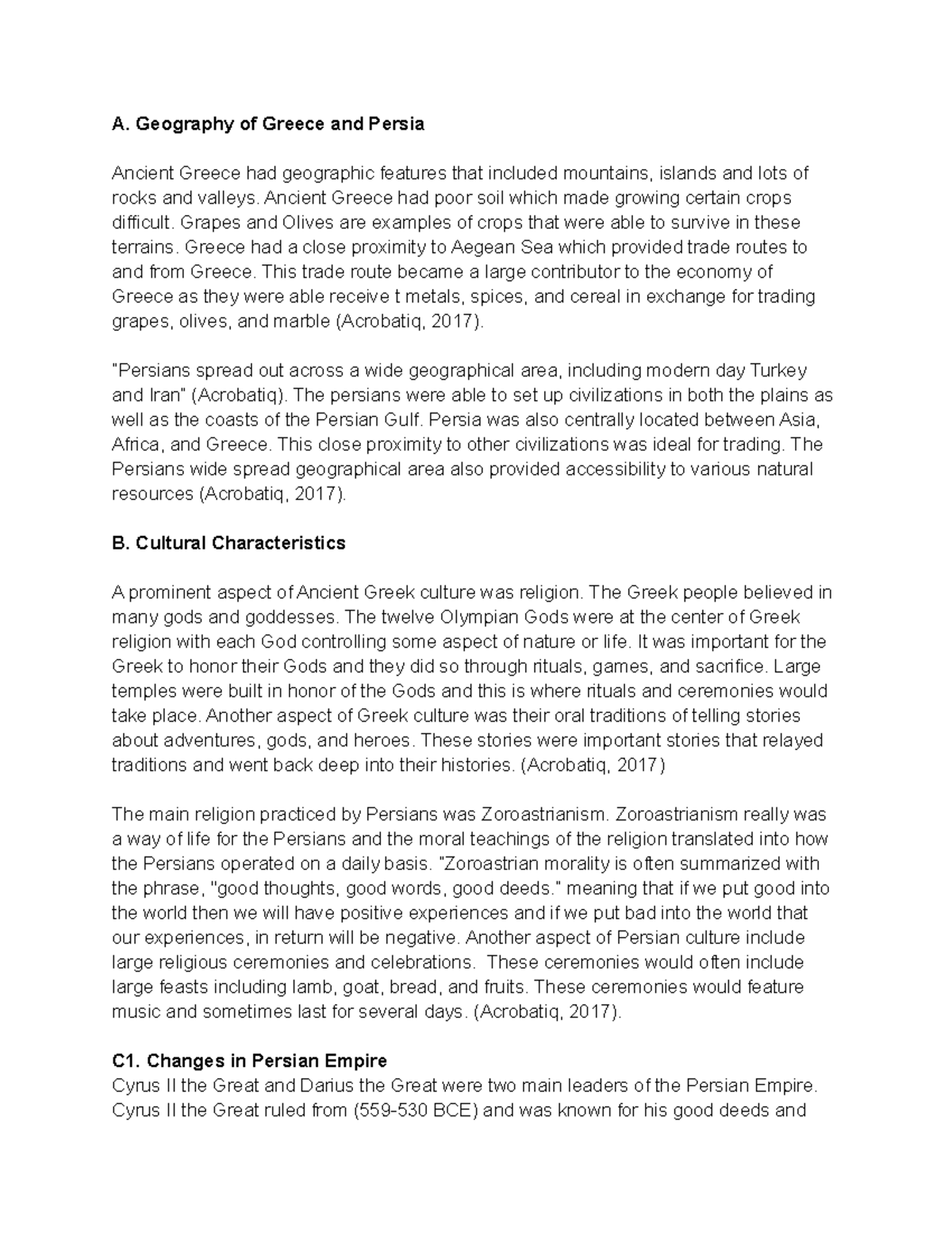 Docx - A. Geography of Greece and Persia Ancient Greece had geographic ...