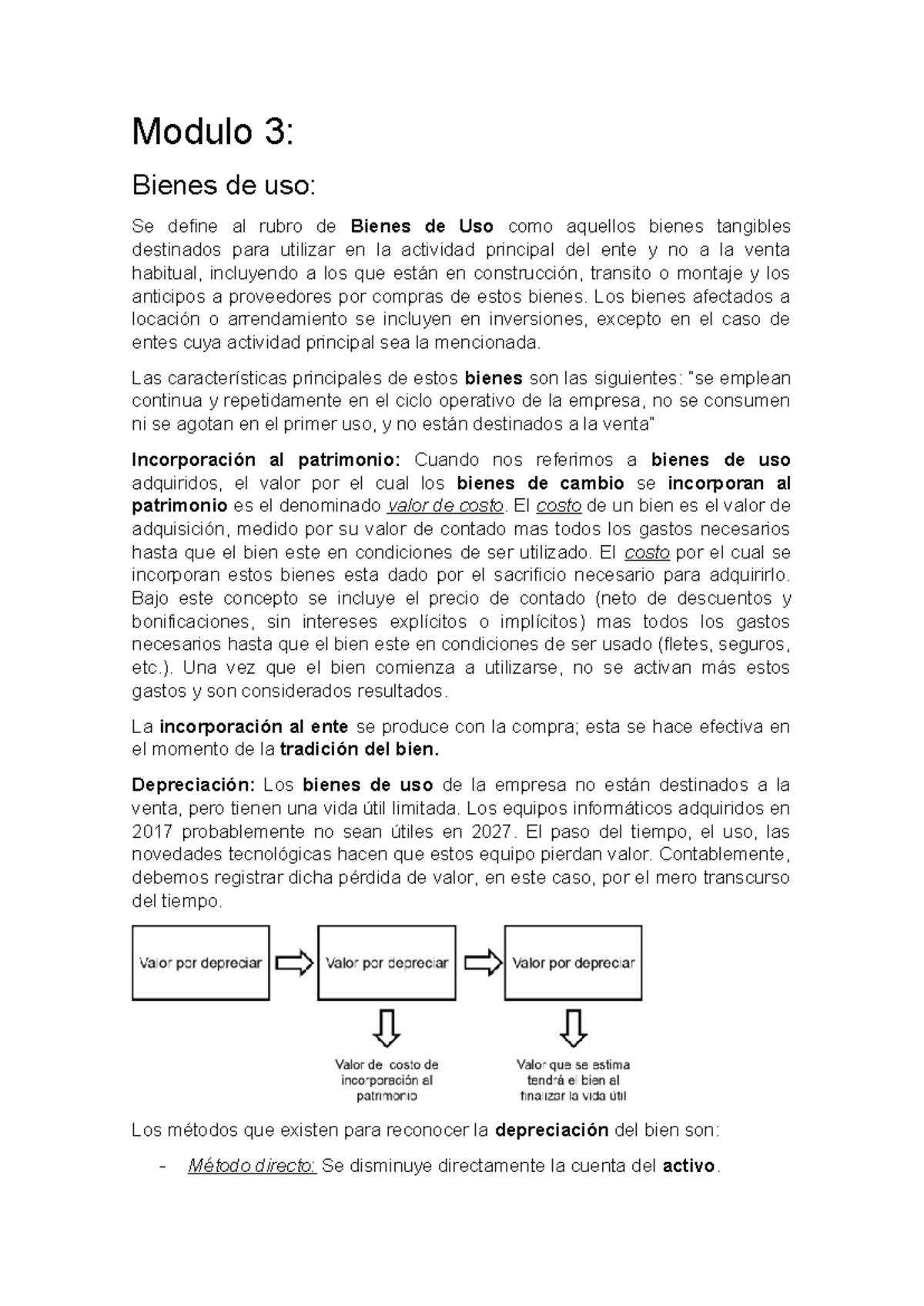 Conta M3 y M4 - Modulo 3: Bienes de uso: Se define al rubro de Bienes de Uso como aquellos ...