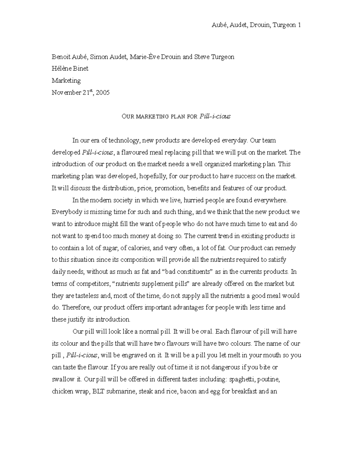Marketingplan - plan marketing - Benoit Aubé, Simon Audet, Marie-Ève ...