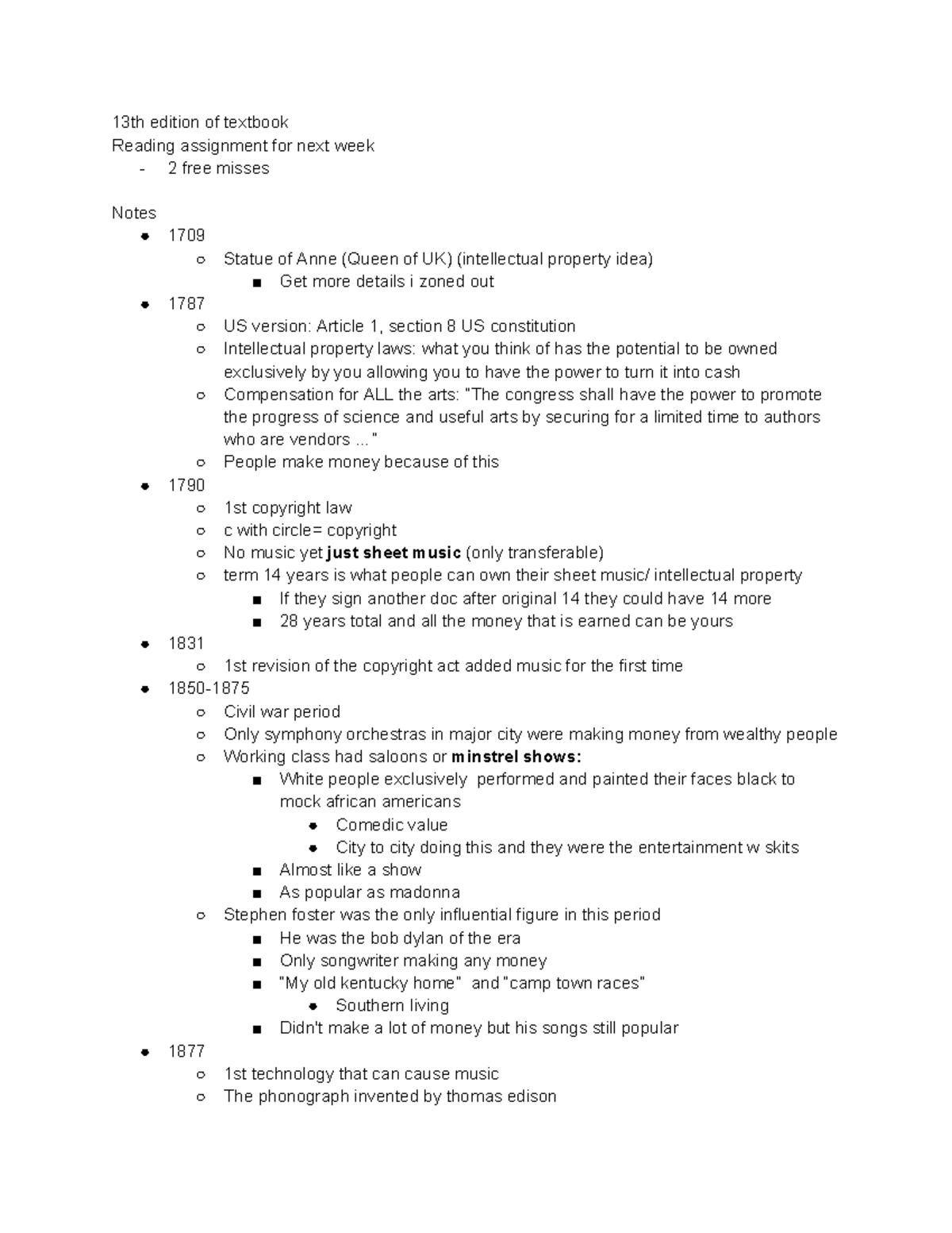 Music Business Class notes - 13th edition of textbook Reading ...