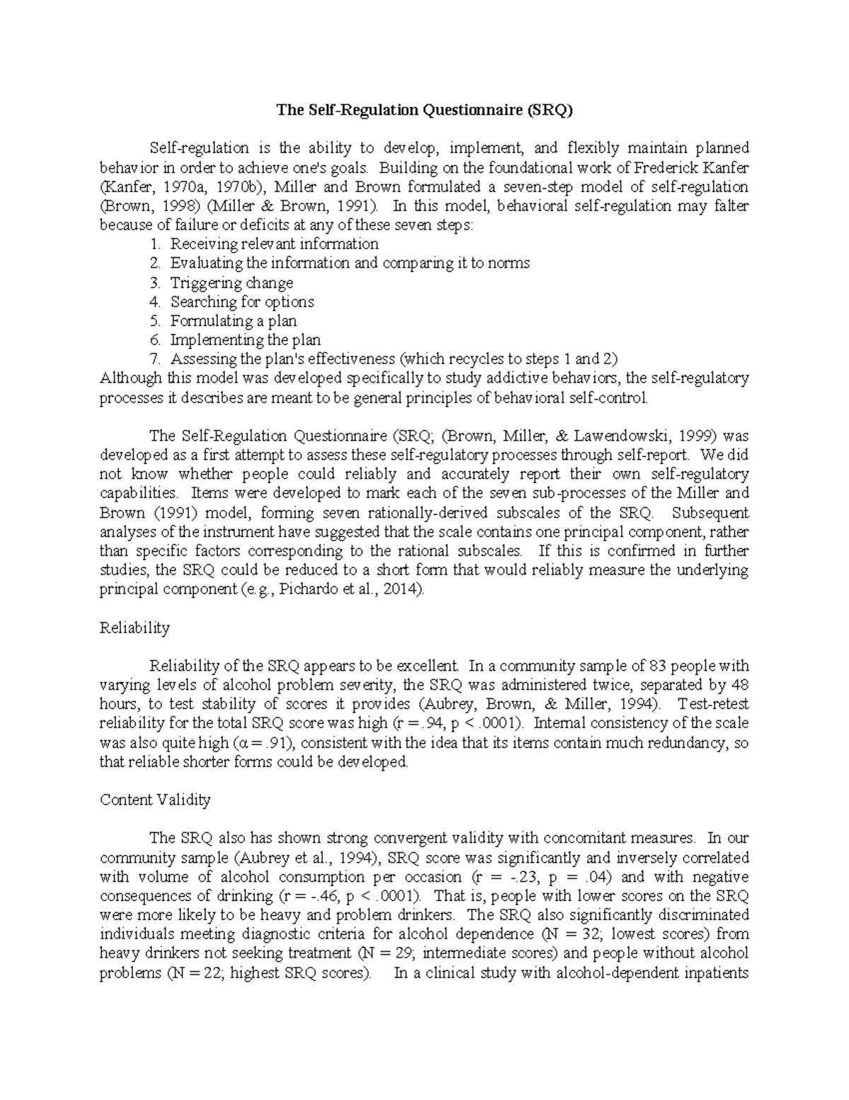 Self Regulation-Questionnaire-SRQ - The Self-Regulation Questionnaire ...