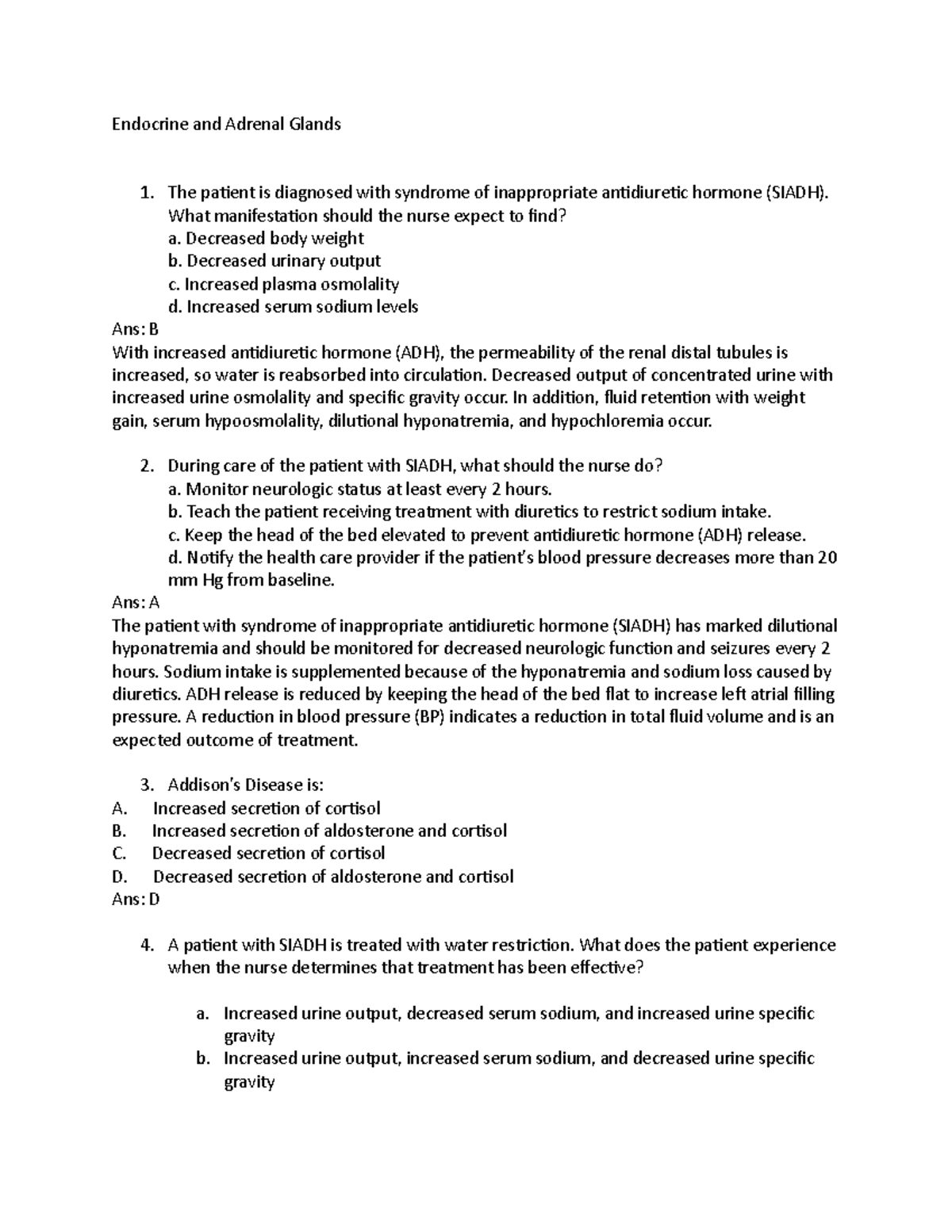 Endocrine and Adrenal Glands practice questions - Endocrine and Adrenal ...