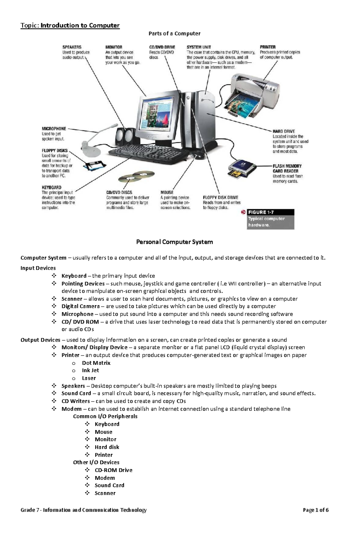 Computer 7-hand out - hope it help - Topic: Introduction to Computer ...