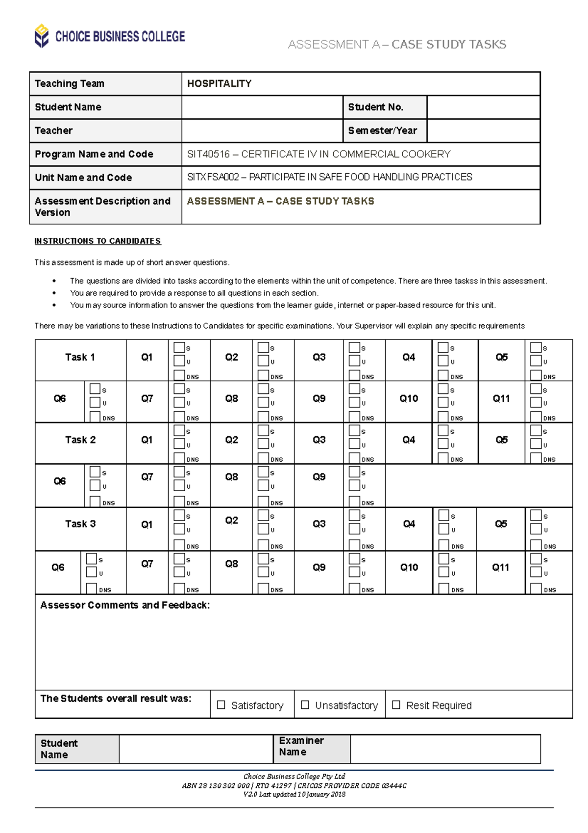 Assessmenmt A - Case Study - ASSESSMENT A – CASE STUDY TASKS Teaching ...