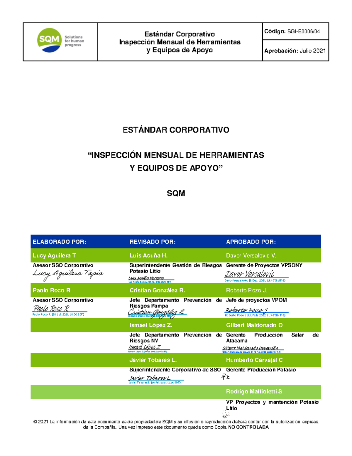 SGI-E0006-04 Inspección Mensual de Herramientas - © 2021 La información ...