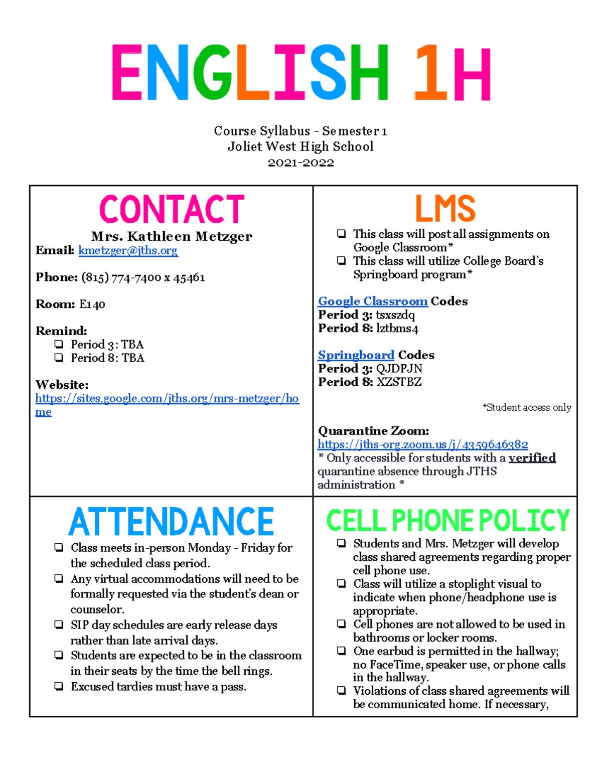 High School English Syllabus