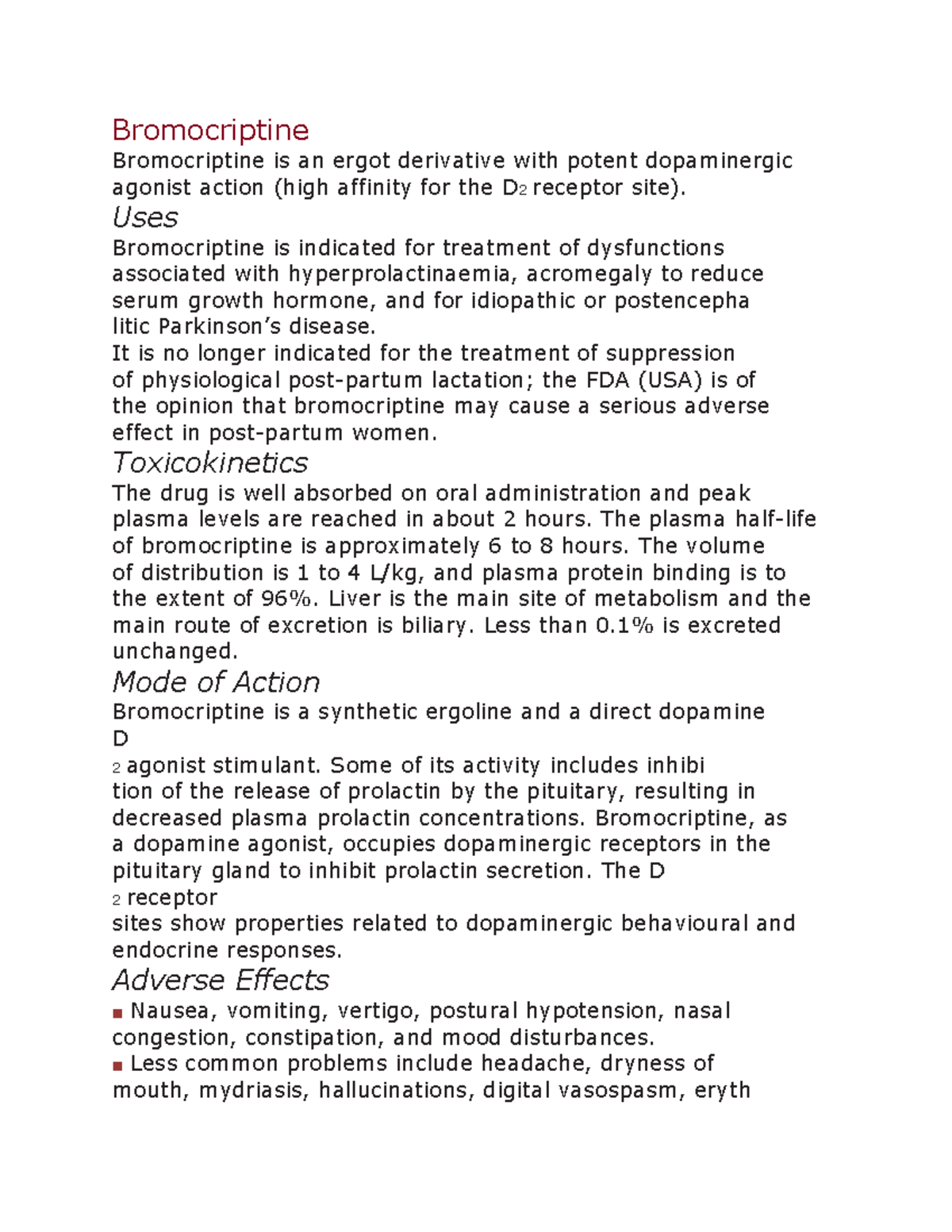 Bromocriptine Bromocriptine Bromocriptine Is An Ergot Derivative With Potent Dopaminergic