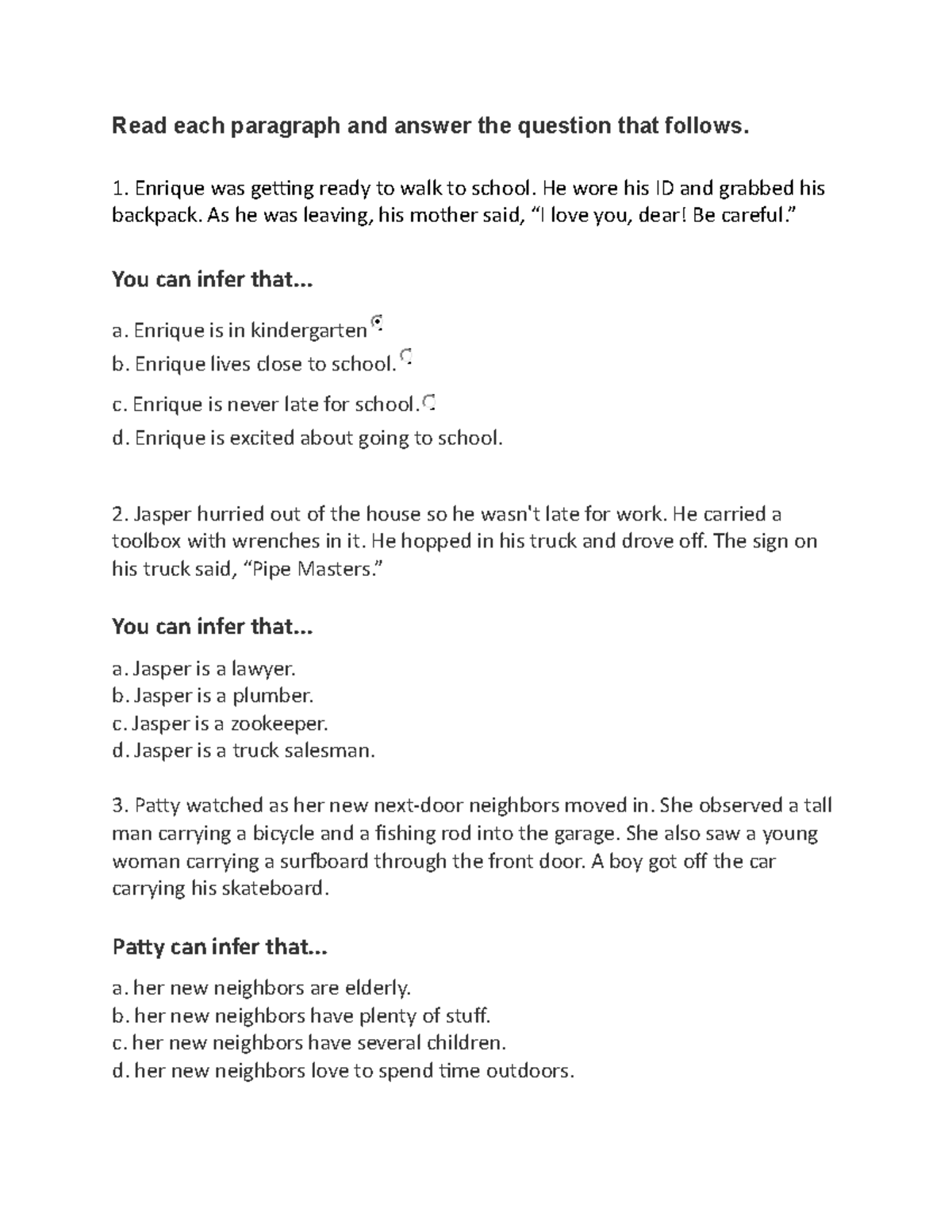 Ruxi-2nd-english - practice tfo - Read each paragraph and answer the ...