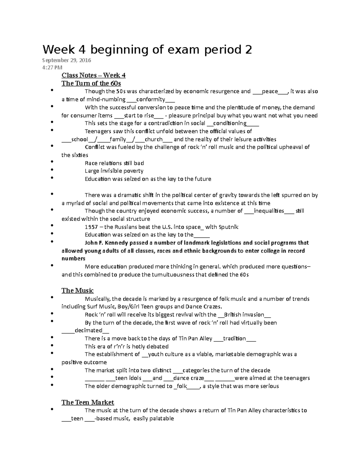 Midterm 2 notes - Week 4 beginning of exam period 2 September 29, 2016 ...