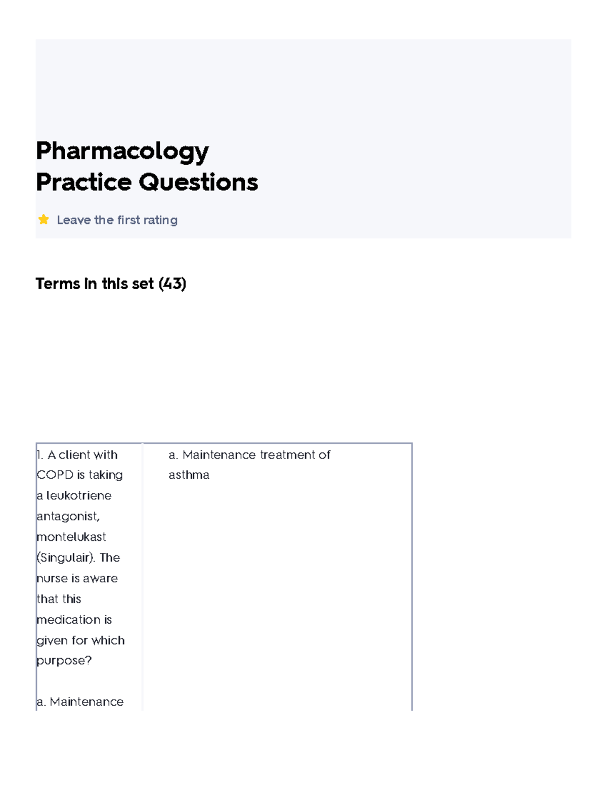 Pharmacology Practice Questions Flashcards Quizlet - Pharmacology ...