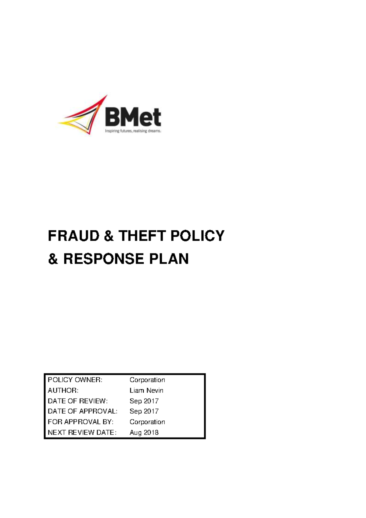 Fraud and Theft Policy and Response Plan Sep 17 - FRAUD & THEFT POLICY ...