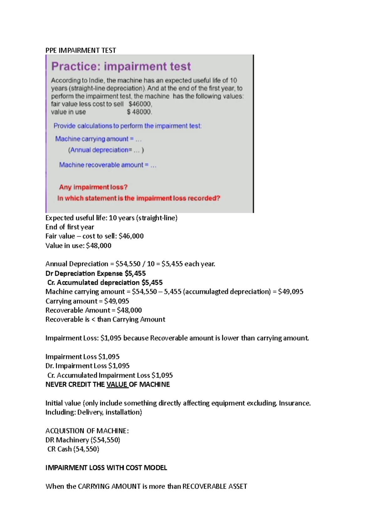 PPE Impairment TST - Financial Accountability and Reporting - PPE ...