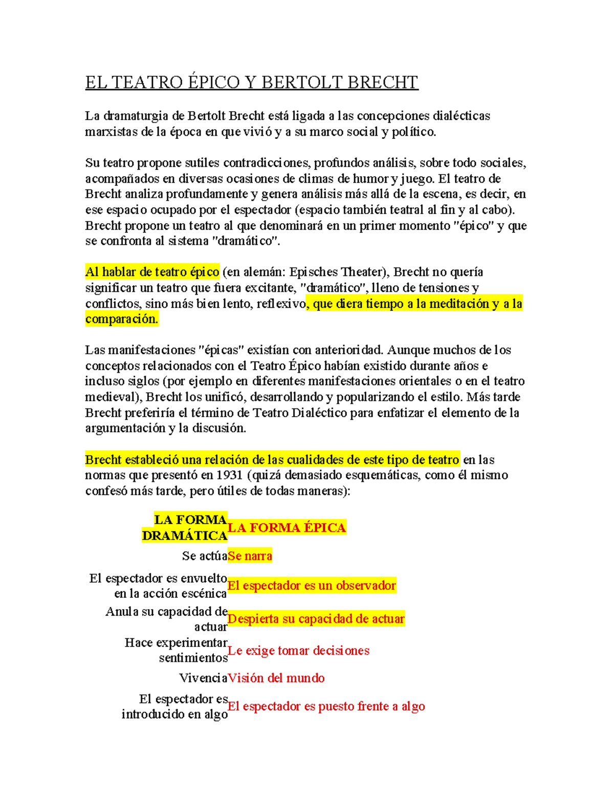 El teatro épico - EL TEATRO ÉPICO Y BERTOLT BRECHT La dramaturgia de ...