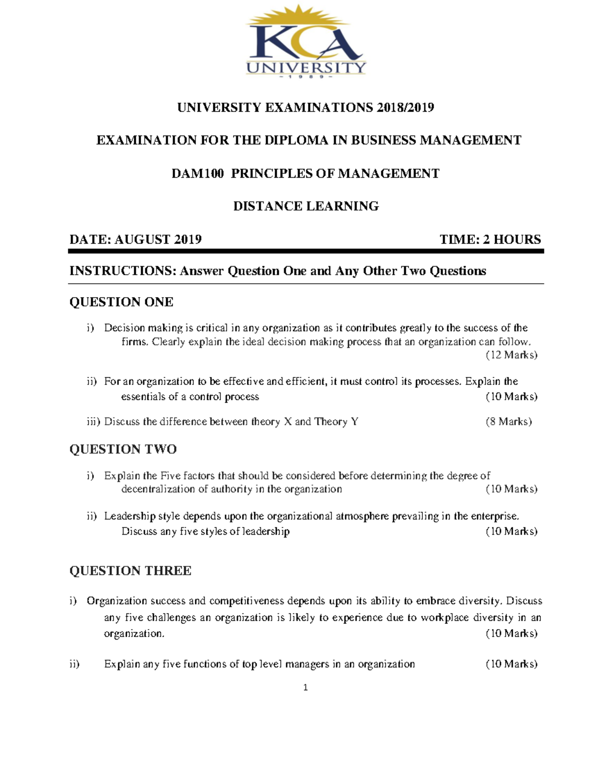 DAM100 Principles OF Management Mandatory Assignment by Dr.stephen - 1 ...