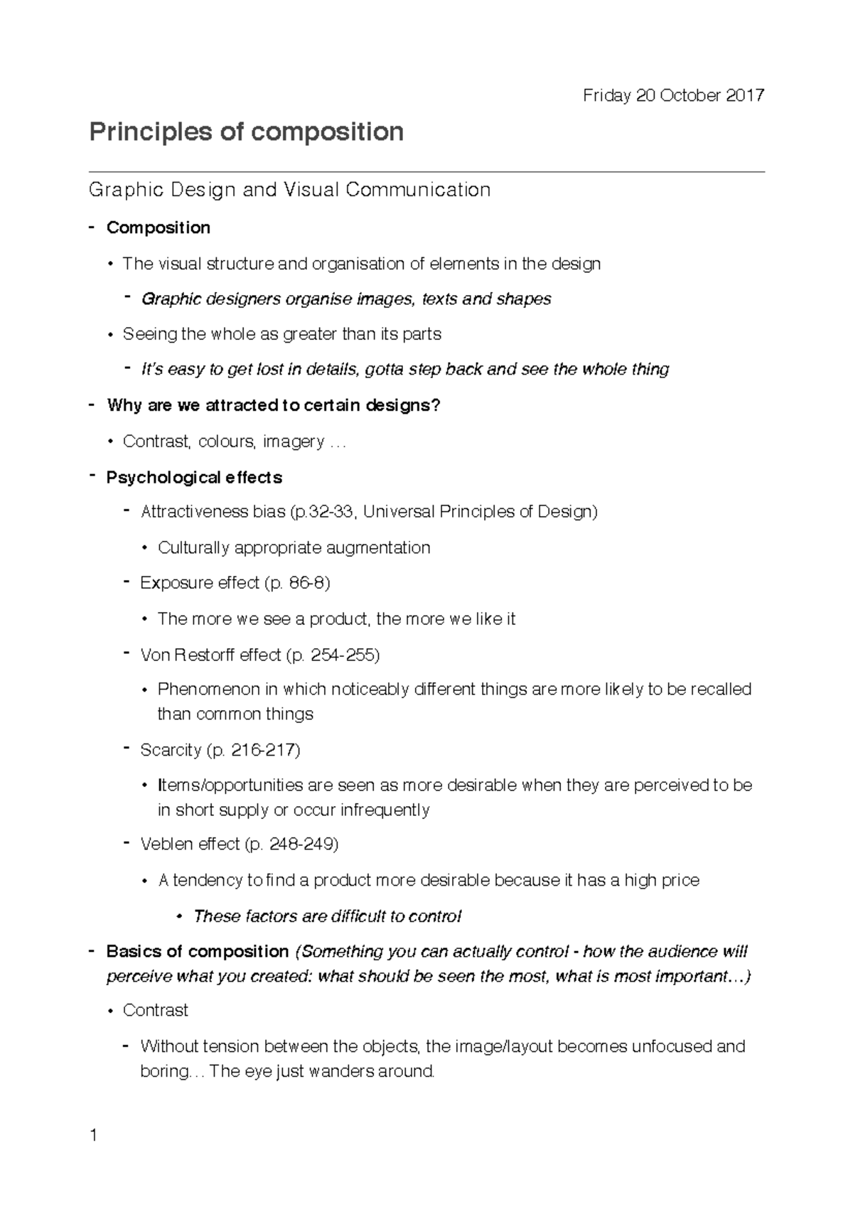 Notes 20OCT17 - principles of composition - Friday 20 October 2017 ...