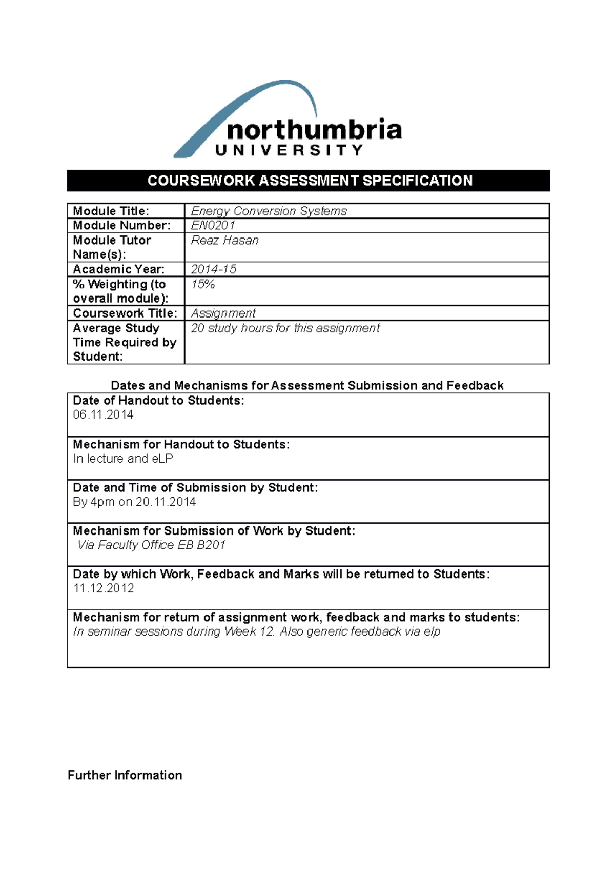Seminar assignments - COURSEWORK ASSESSMENT SPECIFICATION Module Title ...