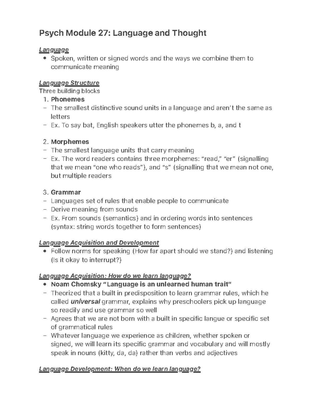 Psych Module 27: Language and Thought - 1. 3. – – – – – Psych Module 27 ...