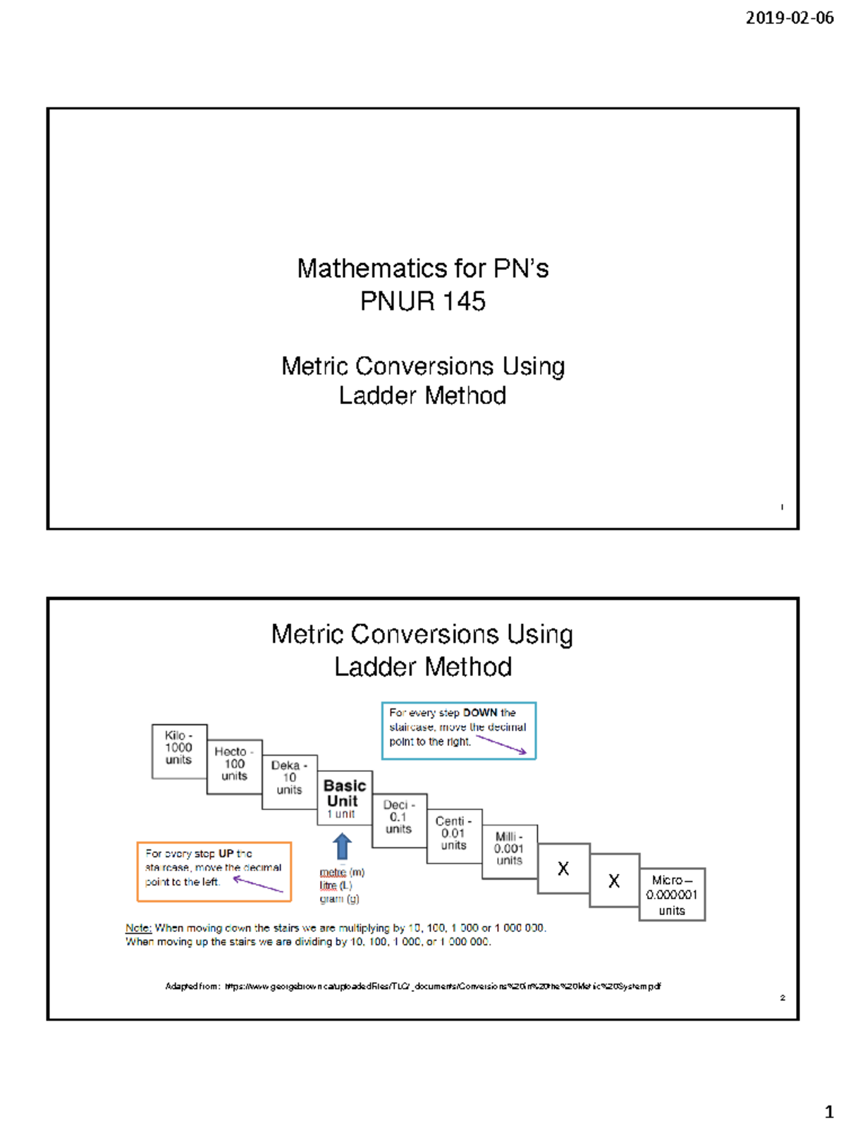 Week 5 Metric Conversions Using Ladder Method - PNUR-145 - 2019 - 02 ...