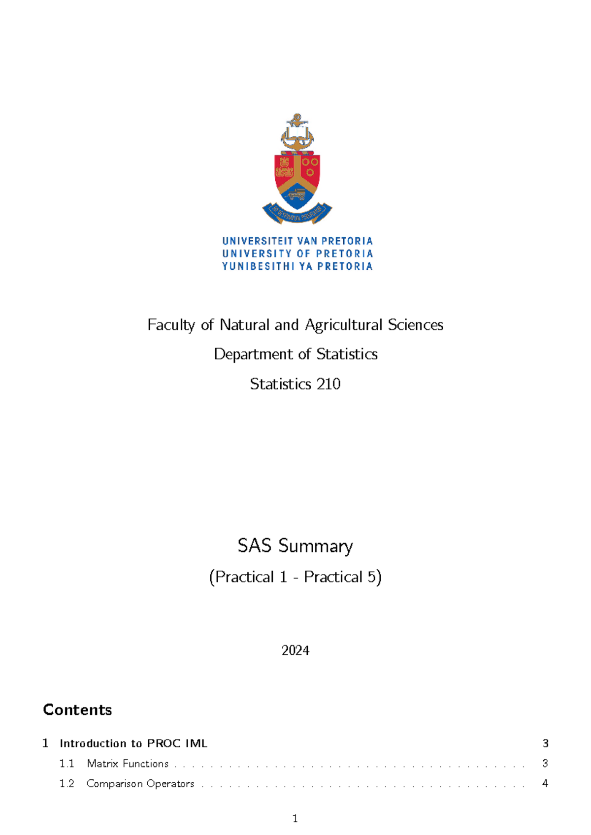 SAS Summary for pracs - Faculty of Natural and Agricultural Sciences ...
