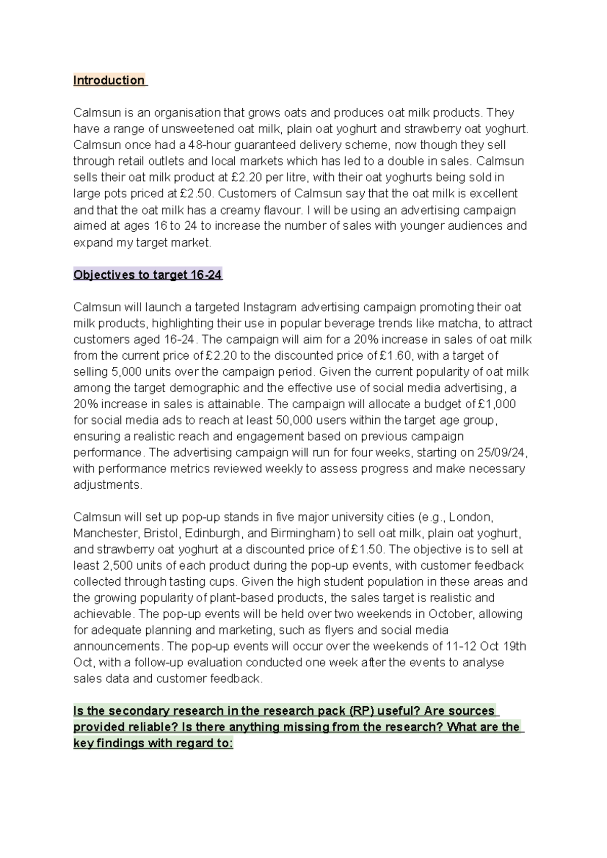 Calmsun - yyy - Introduction Calmsun is an organisation that grows oats ...