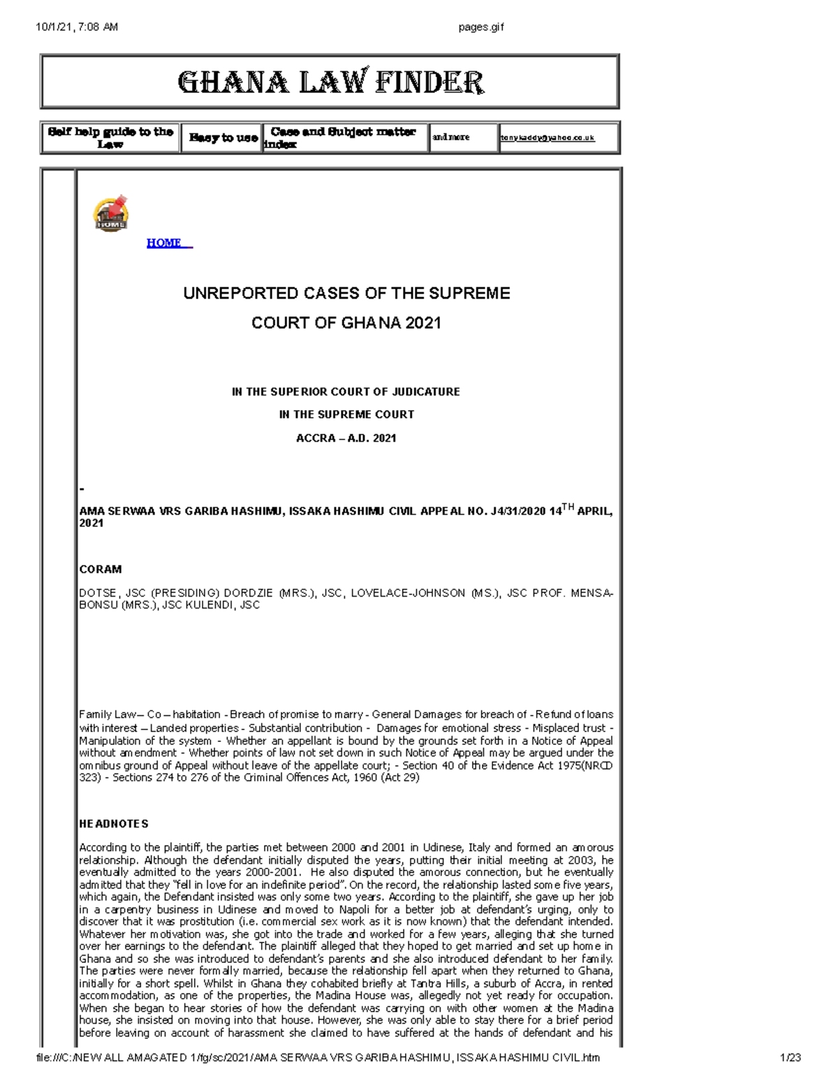 AMA Serwaa VRS Gariba Hashimu, Issaka Hashimu - GHANA LAW FINDER Self ...