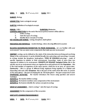 SSS 1 3RD term lesson plan - WEEK: 1 DATE: 25 - 2April 2022 CLASS: SSS ...