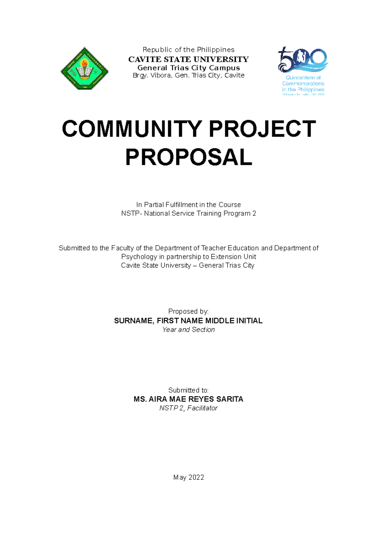 Project Proposal Template AND Sample - Republic of the Philippines ...