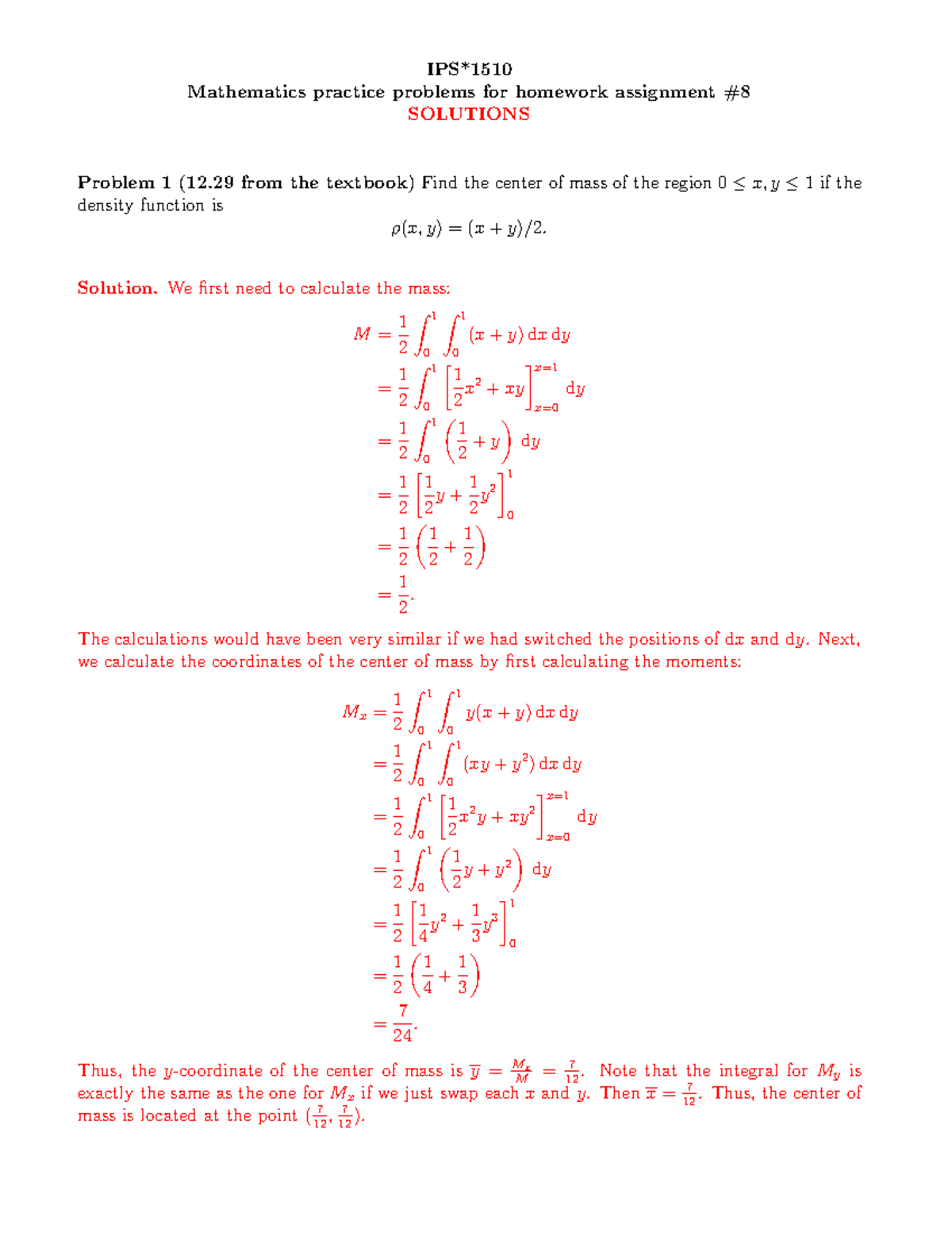 IPS1510 math hw8 practice solutions - IPS* Mathematics practice problems for homework assignment ...