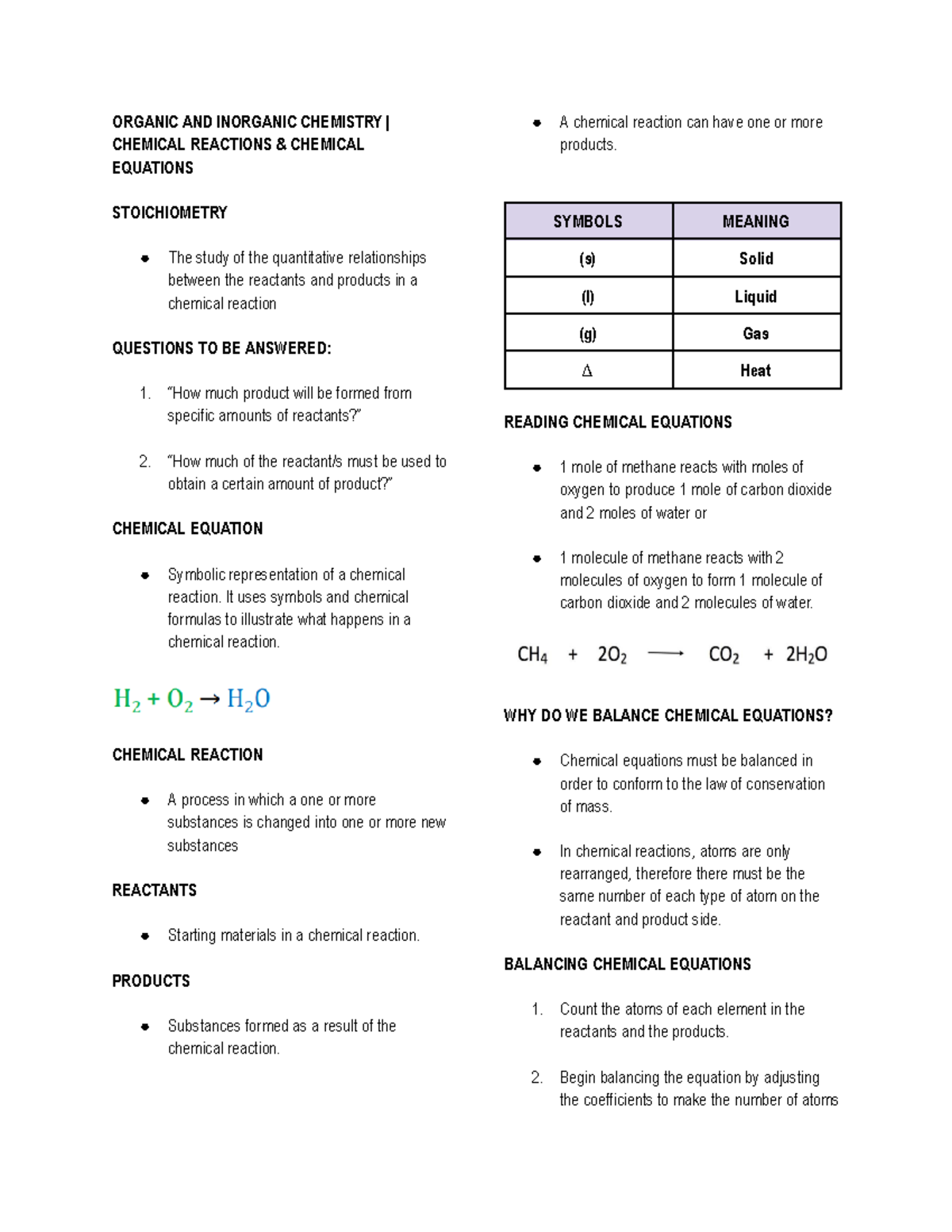 CHEM 111 | GASES - ORGANIC AND INORGANIC CHEMISTRY | CHEMICAL REACTIONS ...
