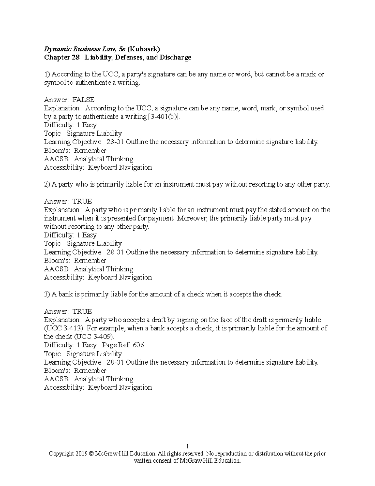 Kubasek 5e chapter 28 tb answerkey - Dynamic Business Law, 5e (Kubasek ...