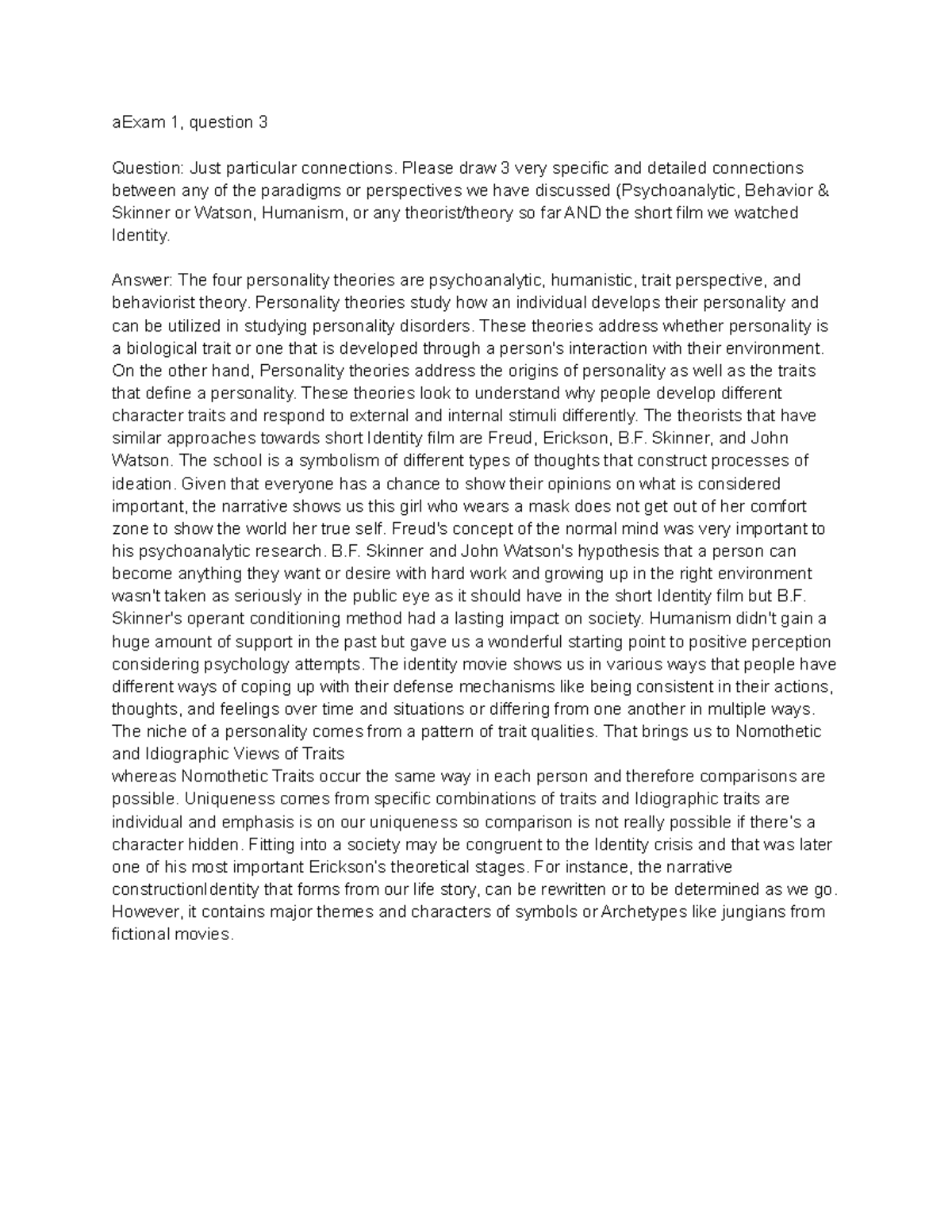 Lecture Notes Practise Exam Document 15 Aexam 1 Question 3 Question Just Particular