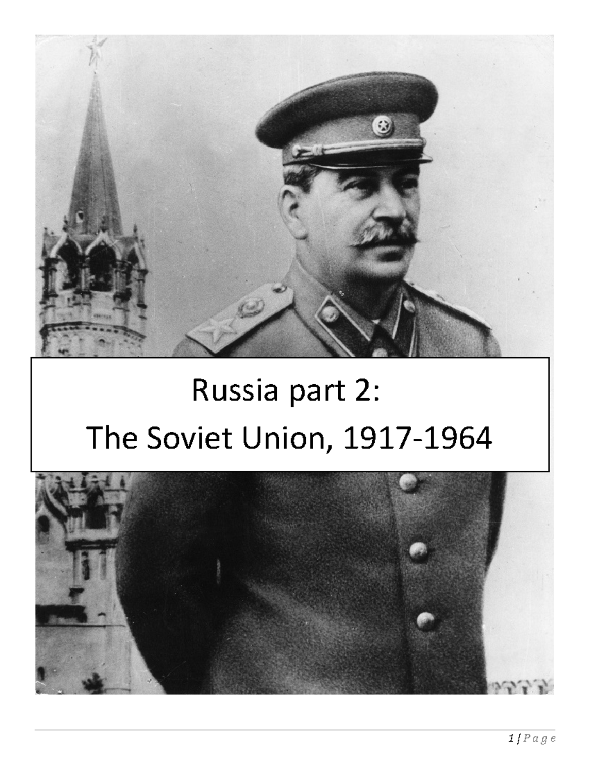 Russia part 2 1H Booklet - Russia part 2: The Soviet Union, 1917- 1H ...