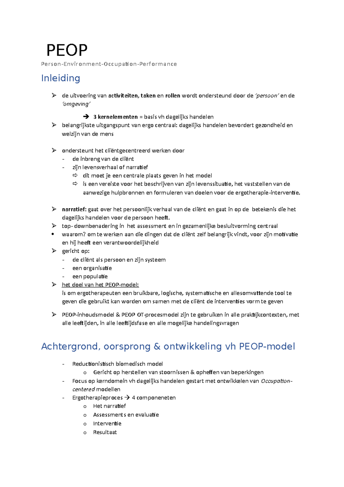 PEOP + PEOP OT modellen - PEOP Person-Environment-Occupati on ...